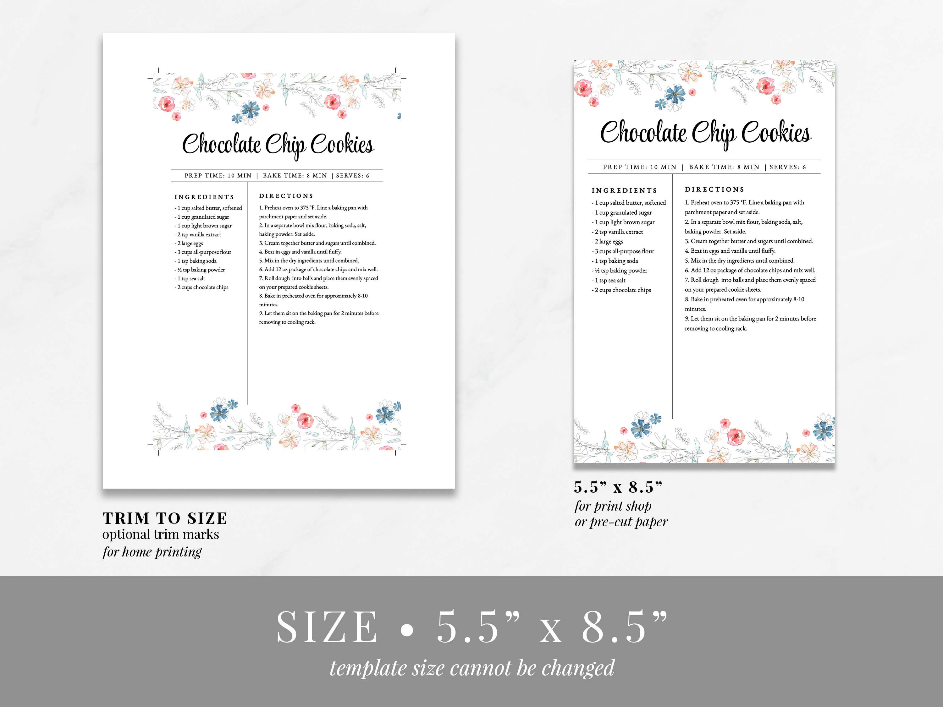 Watercolor Floral Mini Recipe Book Template, Printable Recipe ...