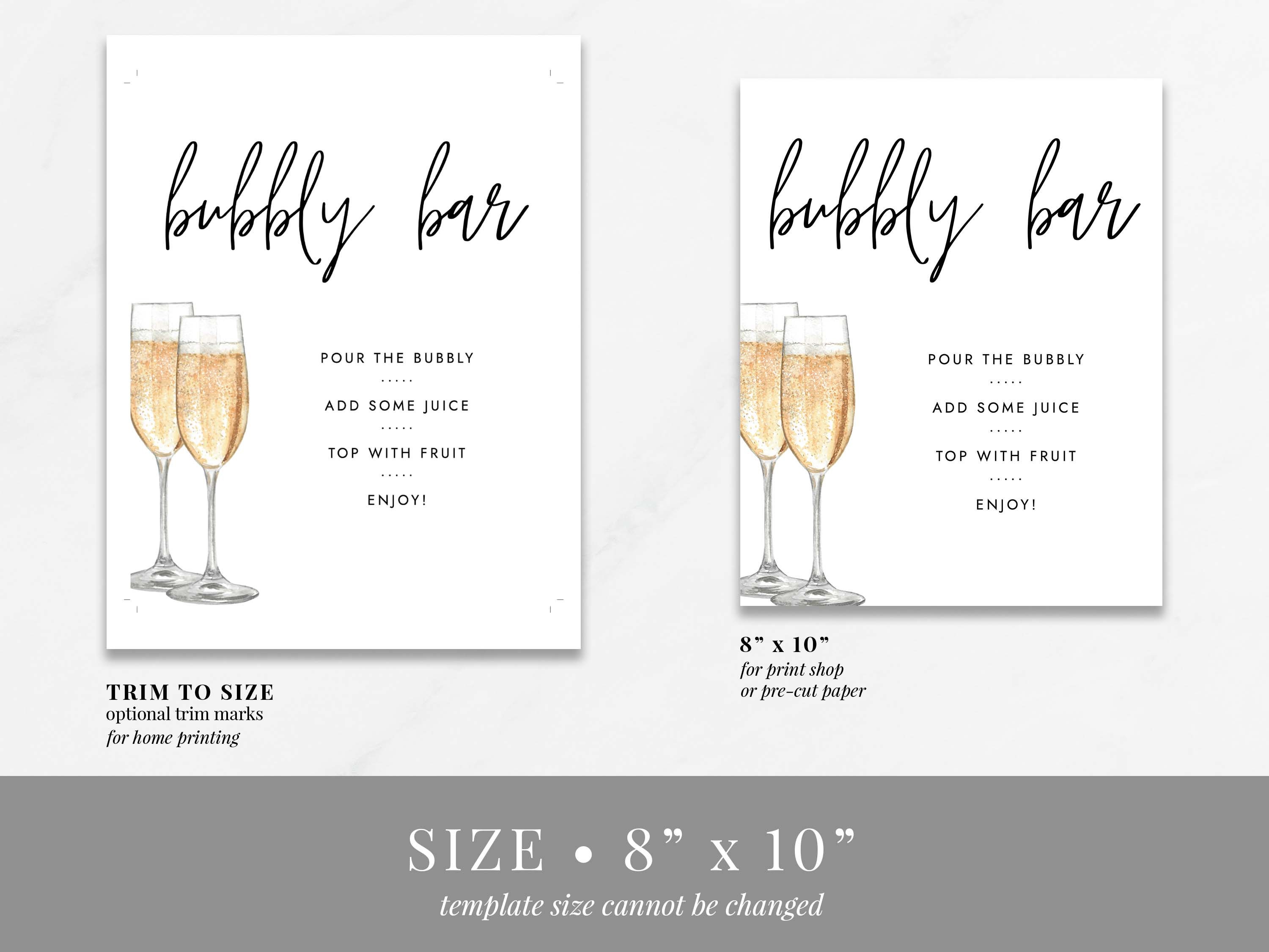 Bubbly Bar Sign Template, Champagne Mimosa Bar Sign Download, Printable ...