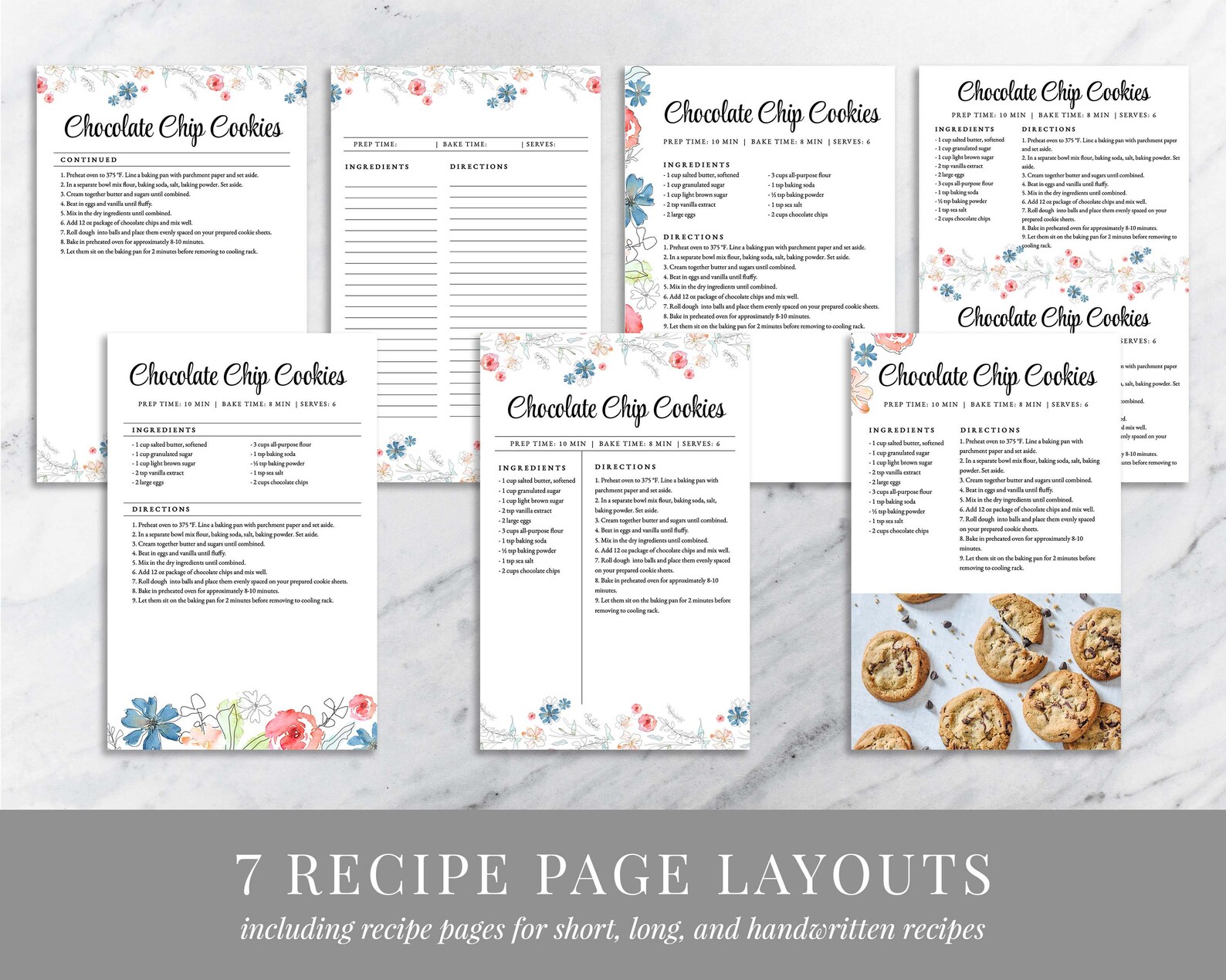 Watercolor Floral Mini Recipe Book Template, Printable Recipe ...