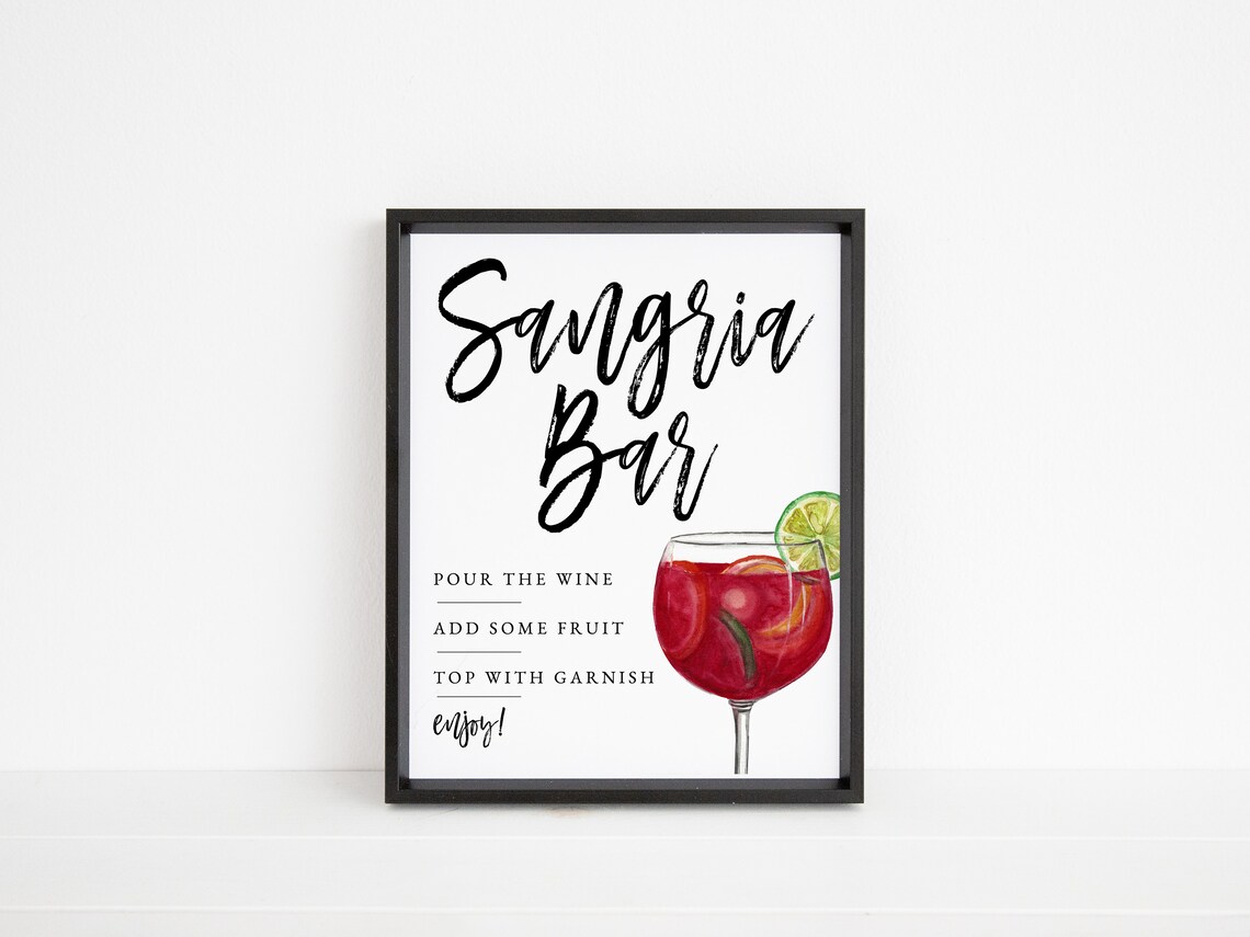 Sangria Bar Sign Template Bridal Shower Printable Sangria Bar - Etsy