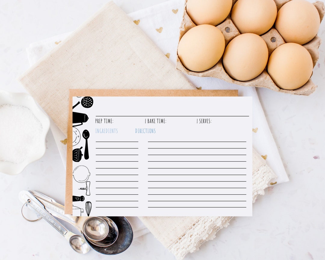 Vintage Style Blank Recipe Index Card Template, Printable Lined Recipes ...