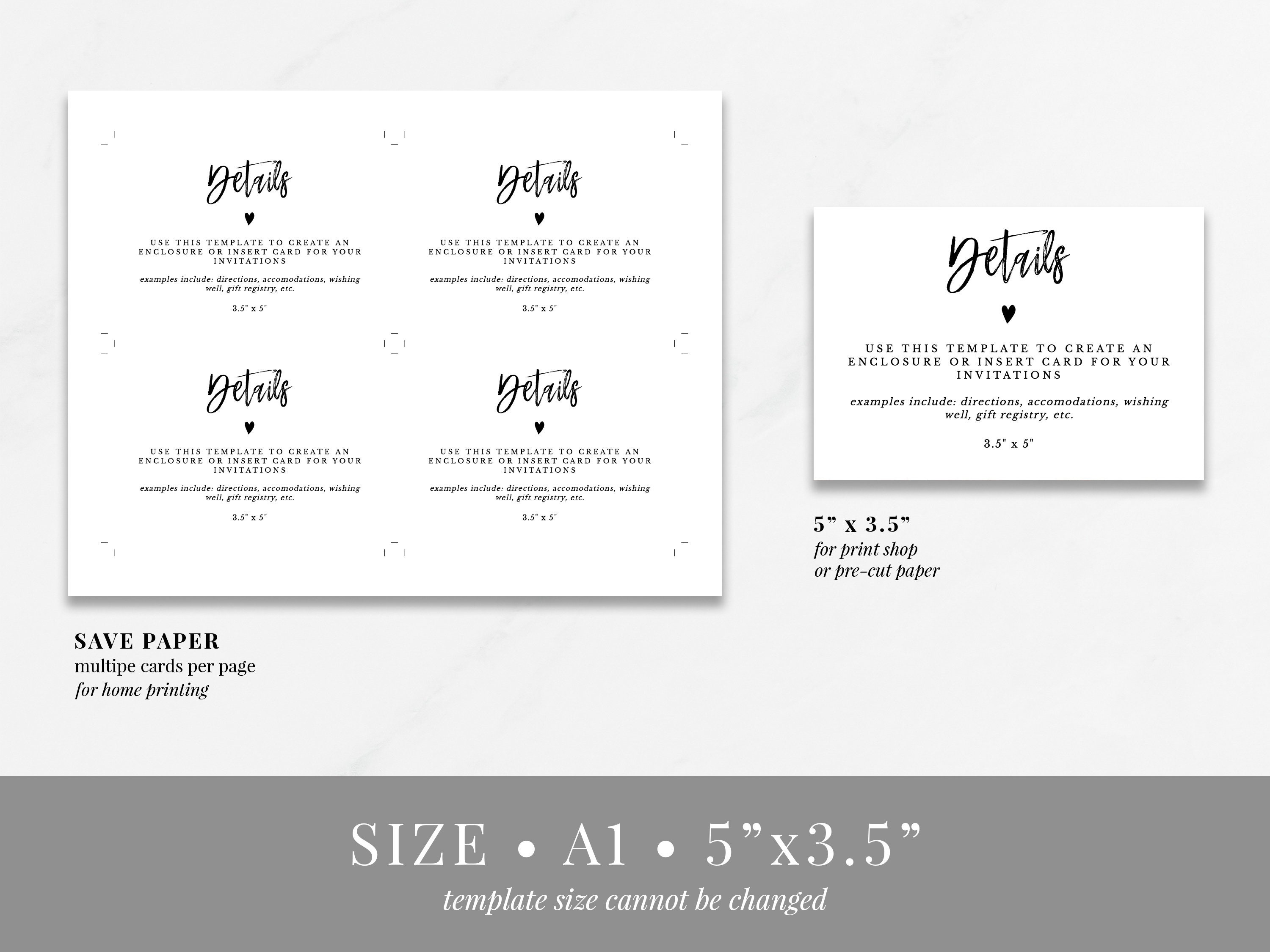 Minimalist Details Card Template Printable Bridal Shower | Etsy