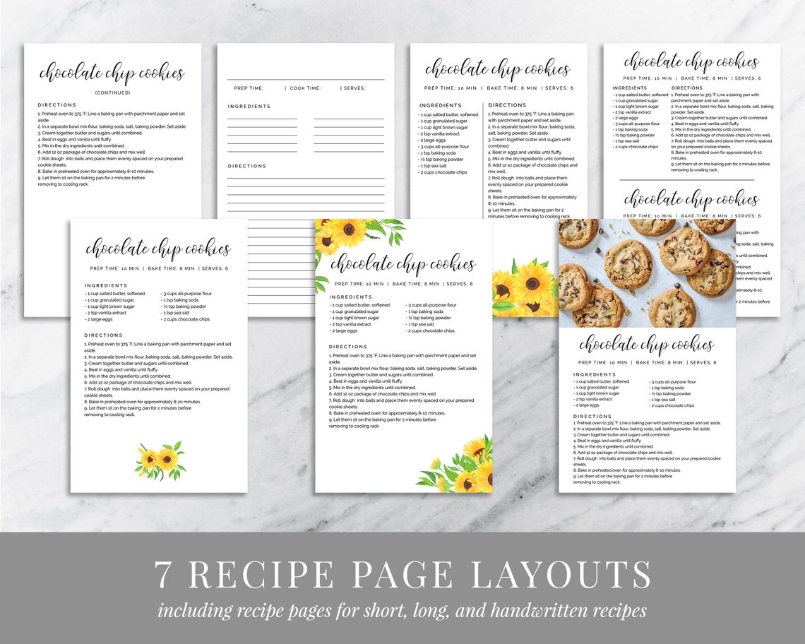 Sunflowers Printable Mini Recipe Book Template, Half Size Recipe ...