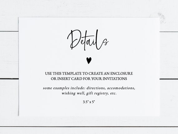 Minimalist Details Insert Card Template Printable Invitation | Etsy