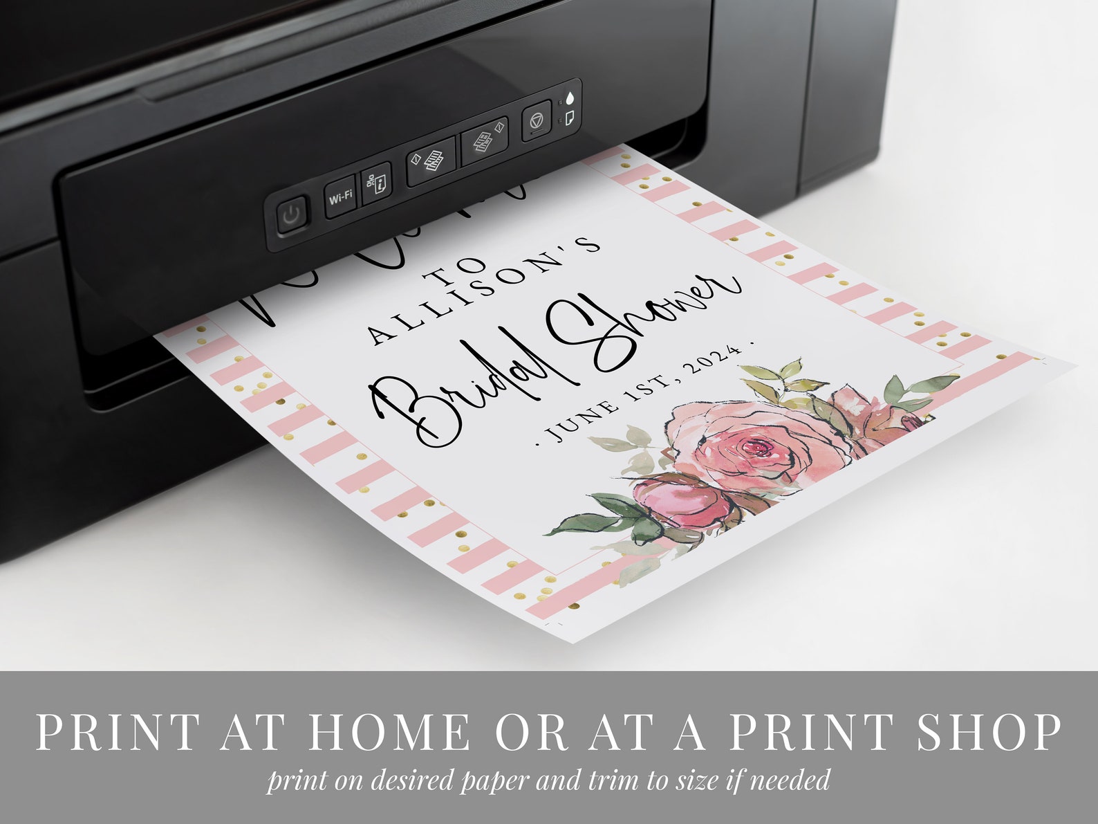 Pink Floral Stripes Welcome Sign Template Gold Polka Dot | Etsy