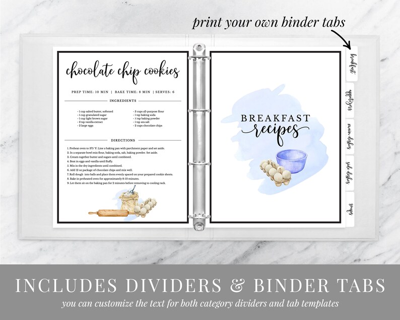 Navy Printable Recipe Book Template, Cookbook Template, Family Recipe ...