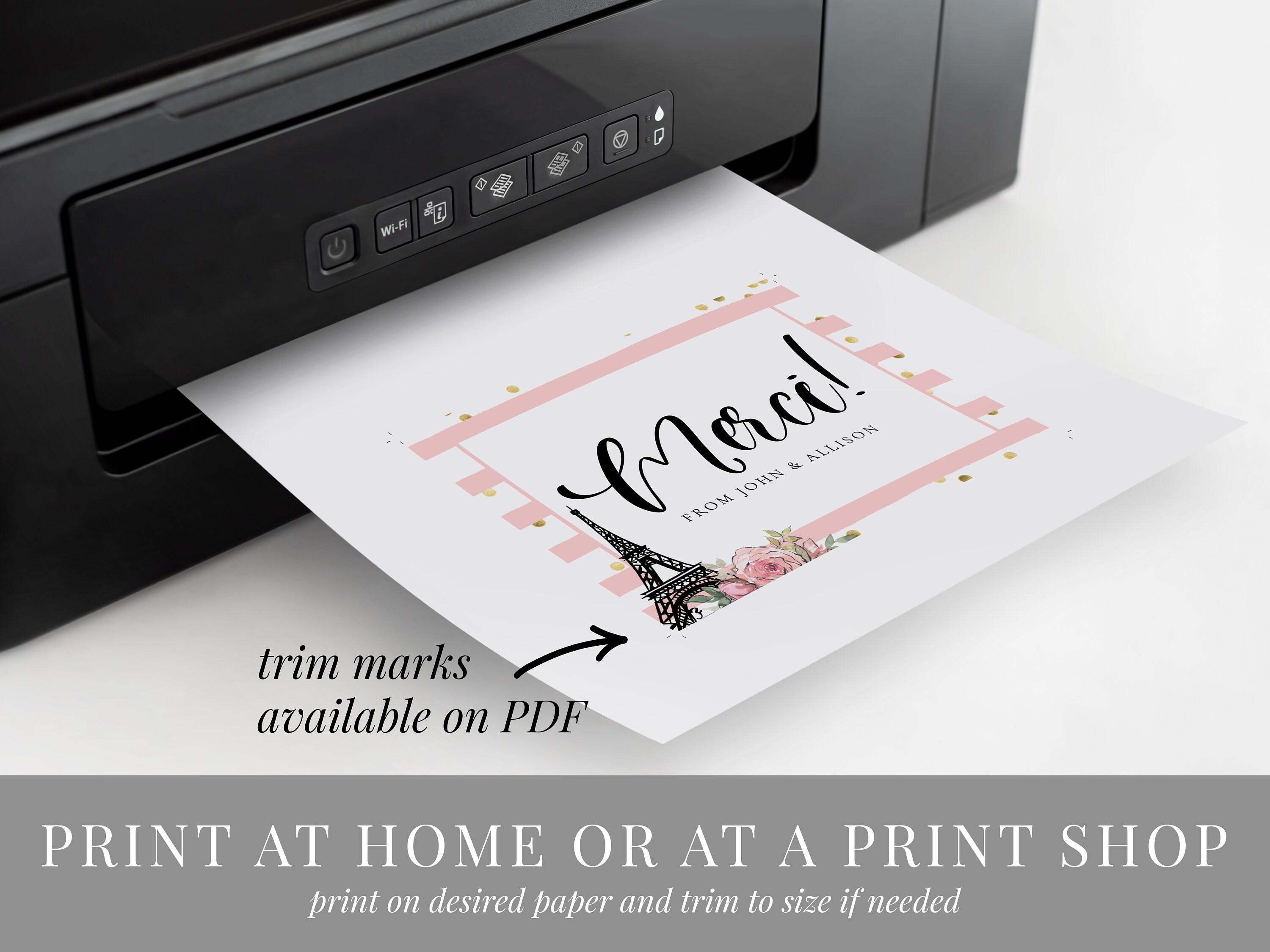 Printable Merci Thank You Note Paris Bridal Shower Thank You - Etsy