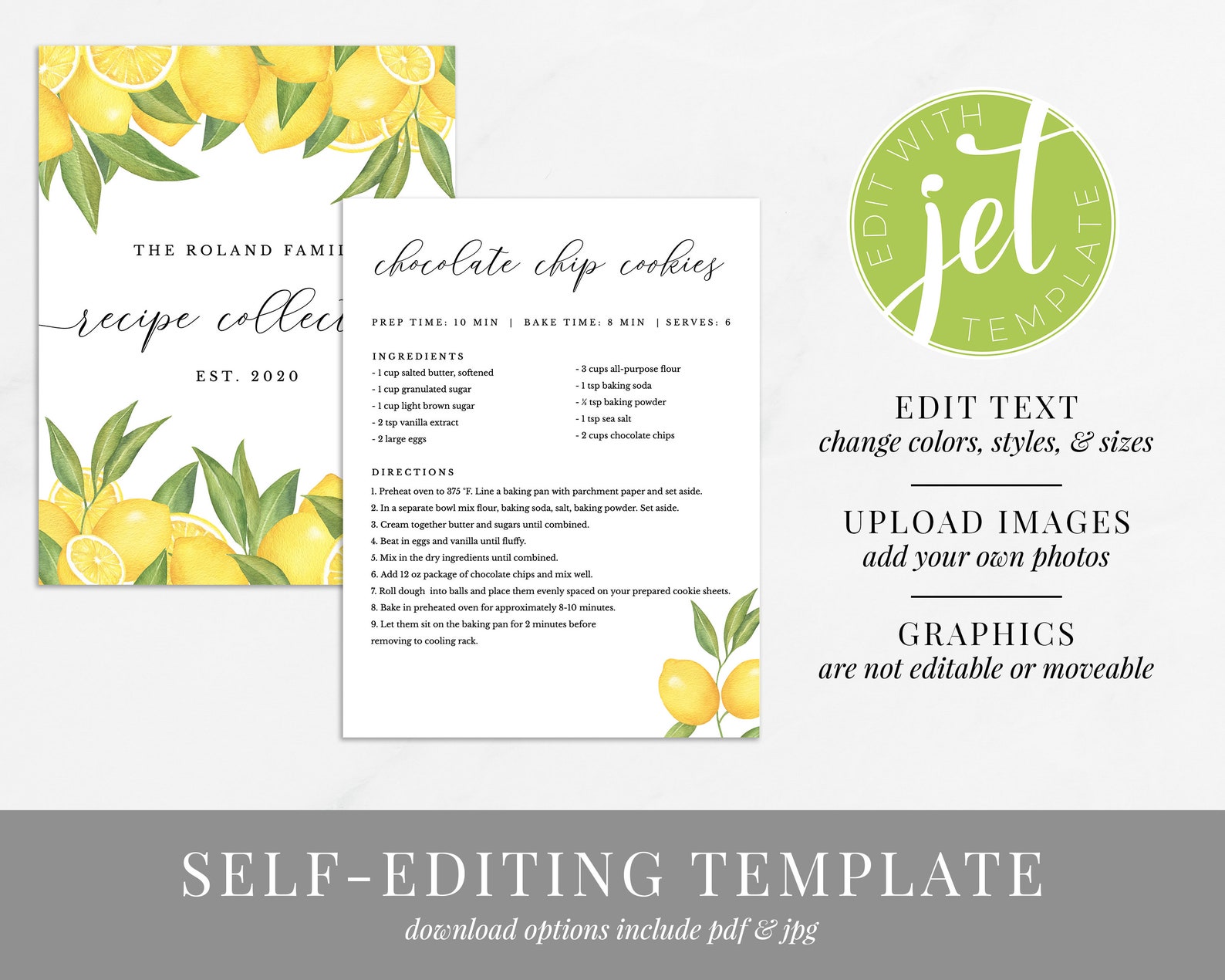Lemons Recipe Book Template Printable Recipe Template - Etsy