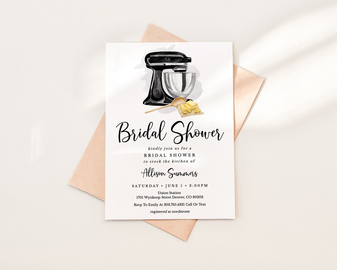 Black Kitchen Mixer Bridal Shower Invitation Template, Printable Baking ...