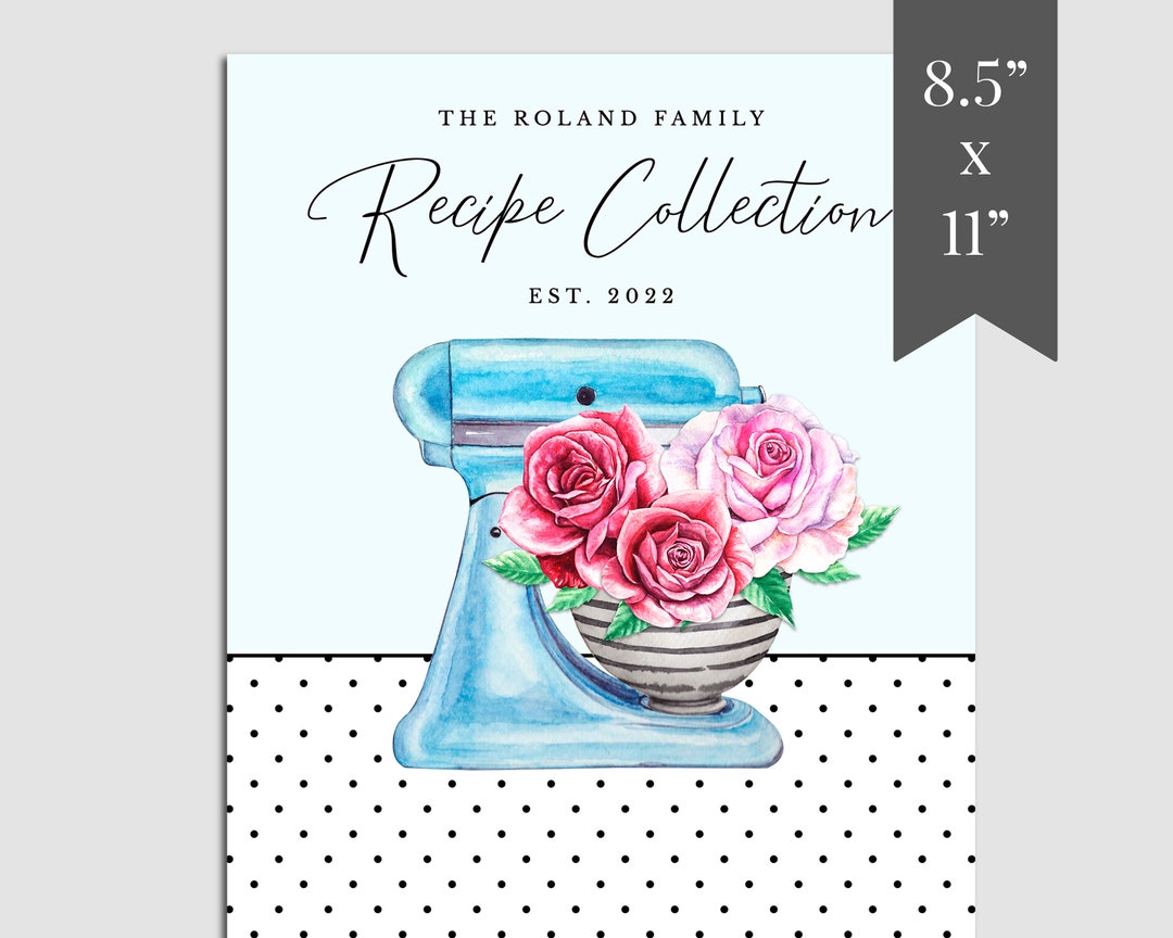 Vintage Polka Dot Kitchen Mixer Recipe Book Template, Floral Stripes ...
