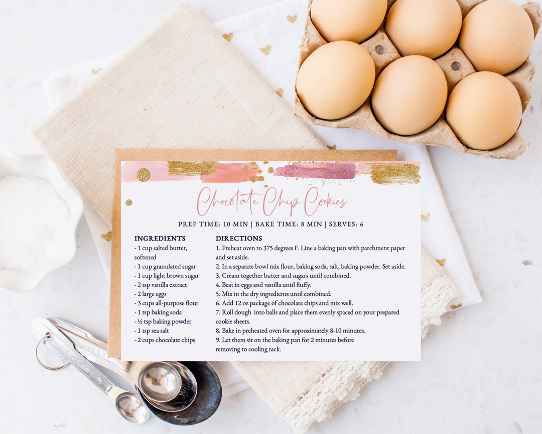 Watercolor Gold Recipe Index Card Template, Printable Recipe Card 4x6 ...