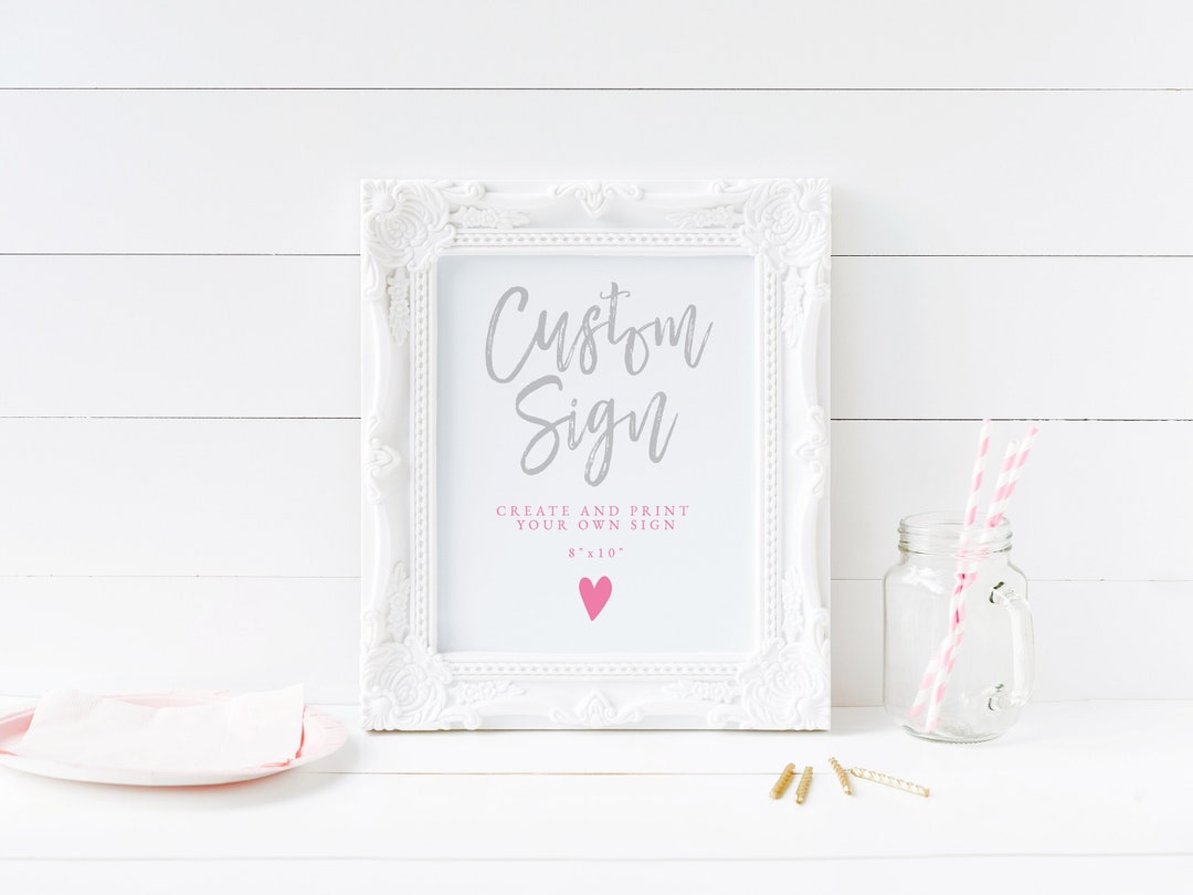 Printable Custom Sign Template, Minimalist Pink and Grey Custom Sign ...