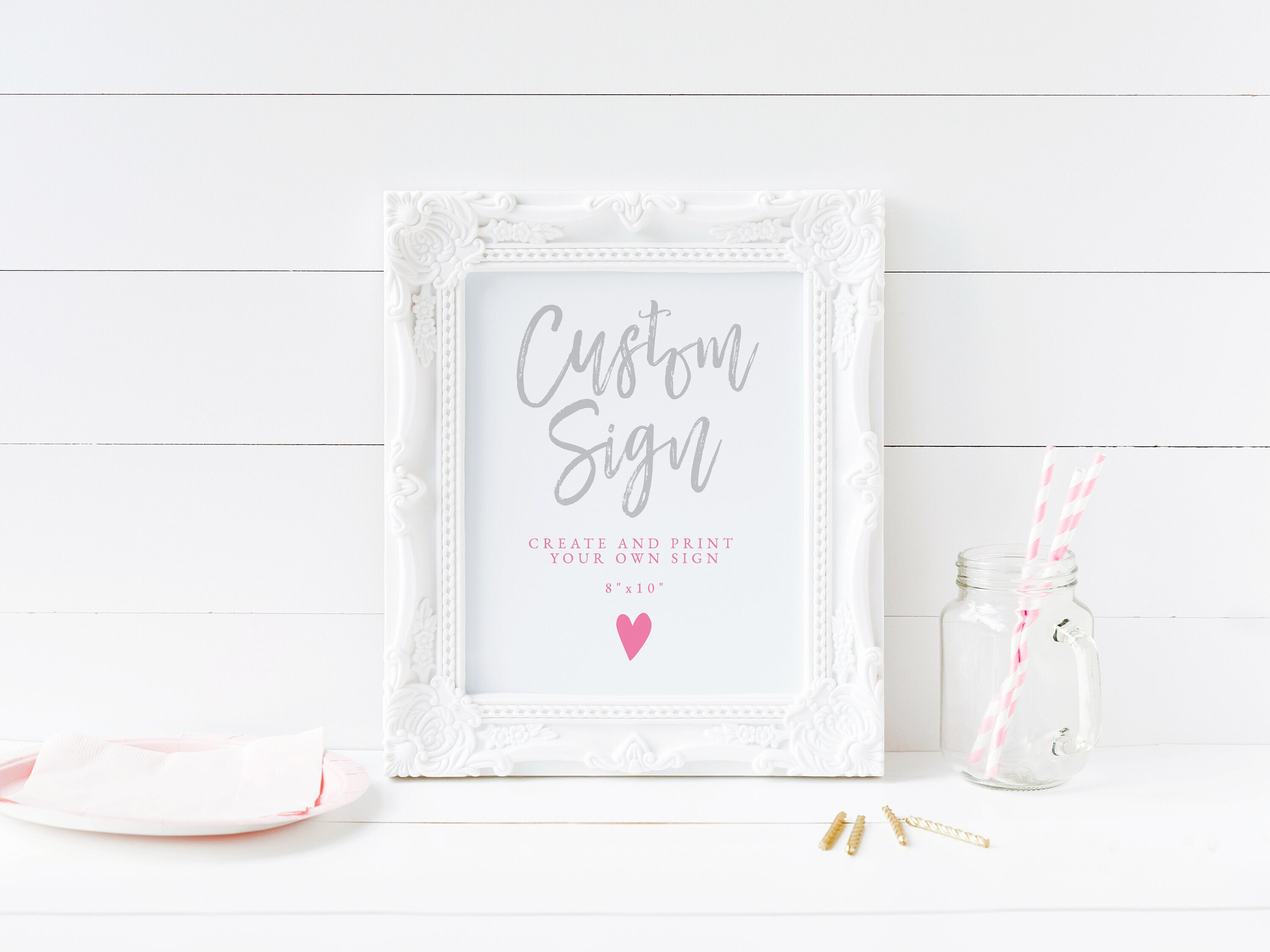 Printable Custom Sign Template Minimalist Pink and Grey | Etsy