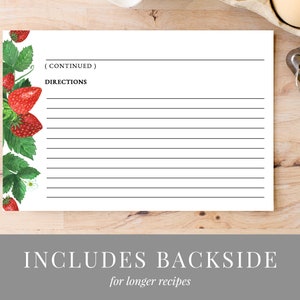 Strawberries Lined Blank Recipe Card Template, 4x6 Recipe Index Card ...
