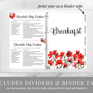 Poppies Mini Recipe Book Template, Half Sized Recipe Cookbook Template ...
