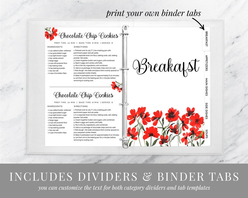 Poppies Mini Recipe Book Template Half Sized Recipe Cookbook - Etsy