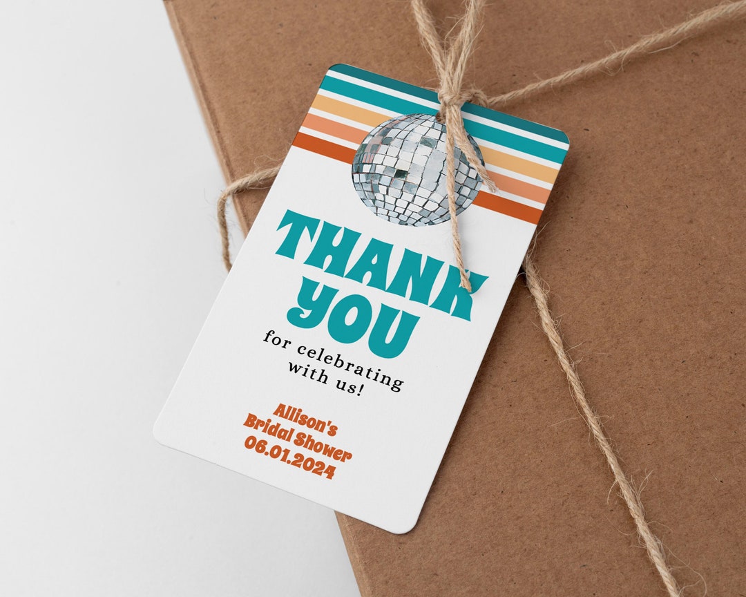 Disco Ball Thank You Gift Tag Template, Wedding Bridal Shower Favor Tag ...