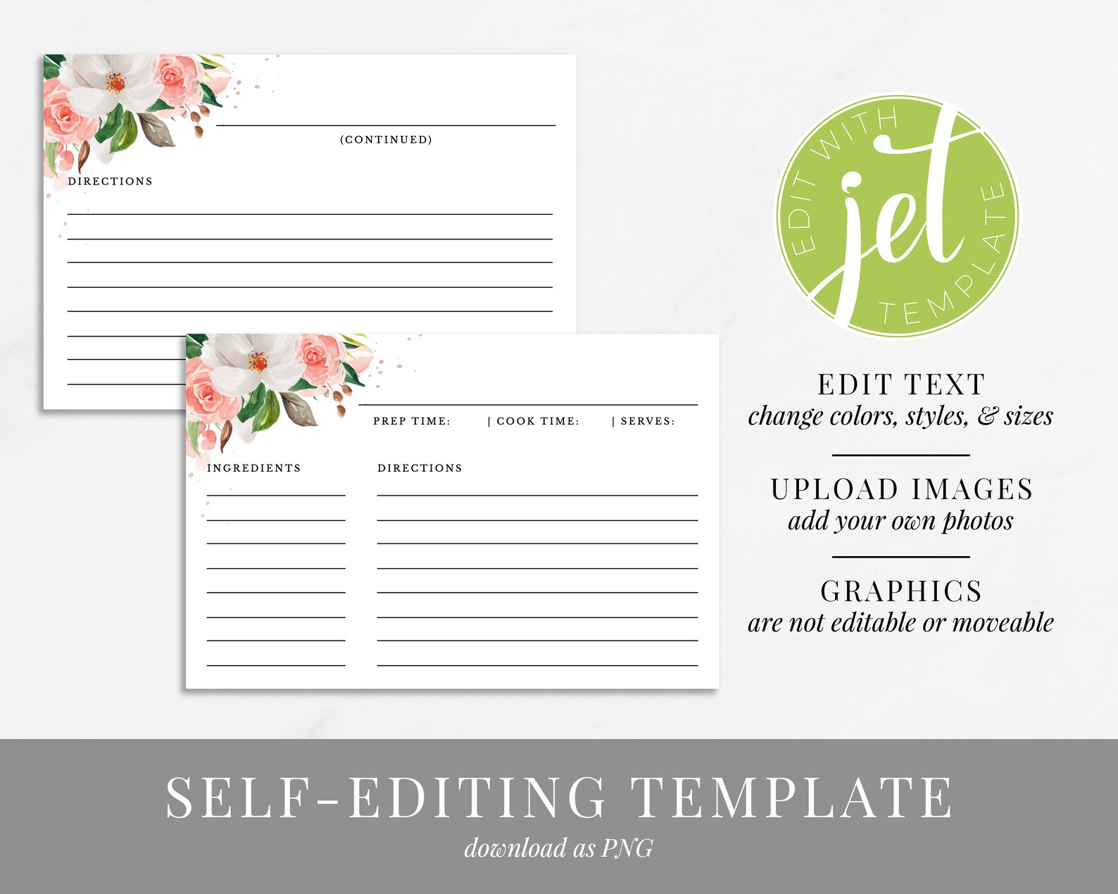 Floral Recipe Card Printable Template Bridal Shower Recipe | Etsy