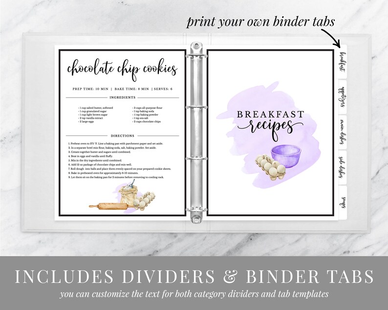 Purple Mixer Recipe Book Printable, Cookbook Template, Printable Recipe ...