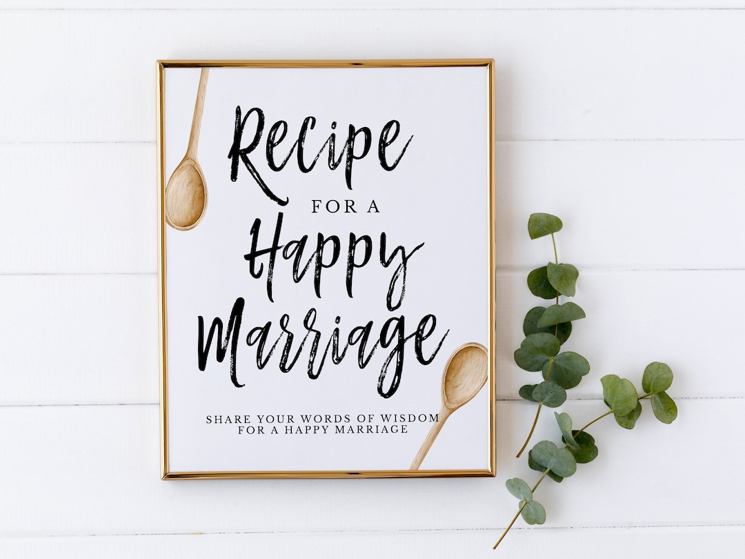 Recipe for a Happy Marriage Sign Printable Template, Bridal Shower ...