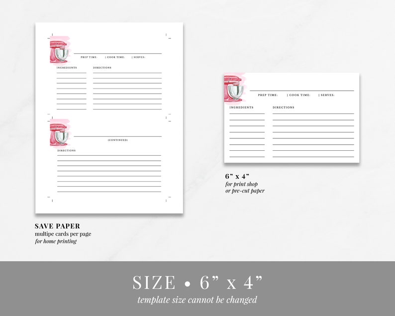 Pink Kitchen Mixer Blank Lined Printable Recipe Card Template - Etsy