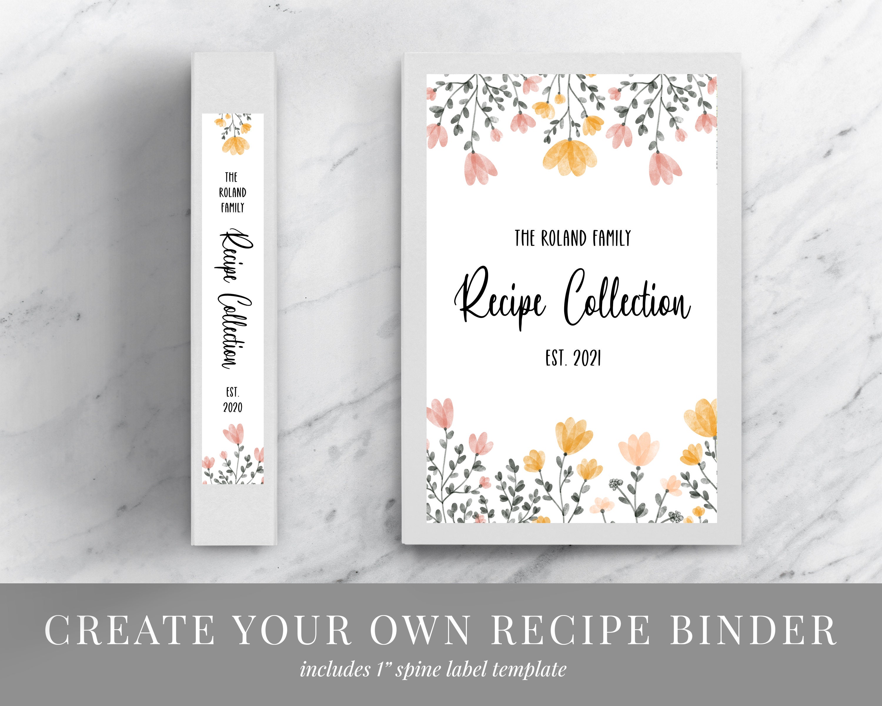 Watercolor Flowers Mini Recipe Book Template Download, Printable Family ...