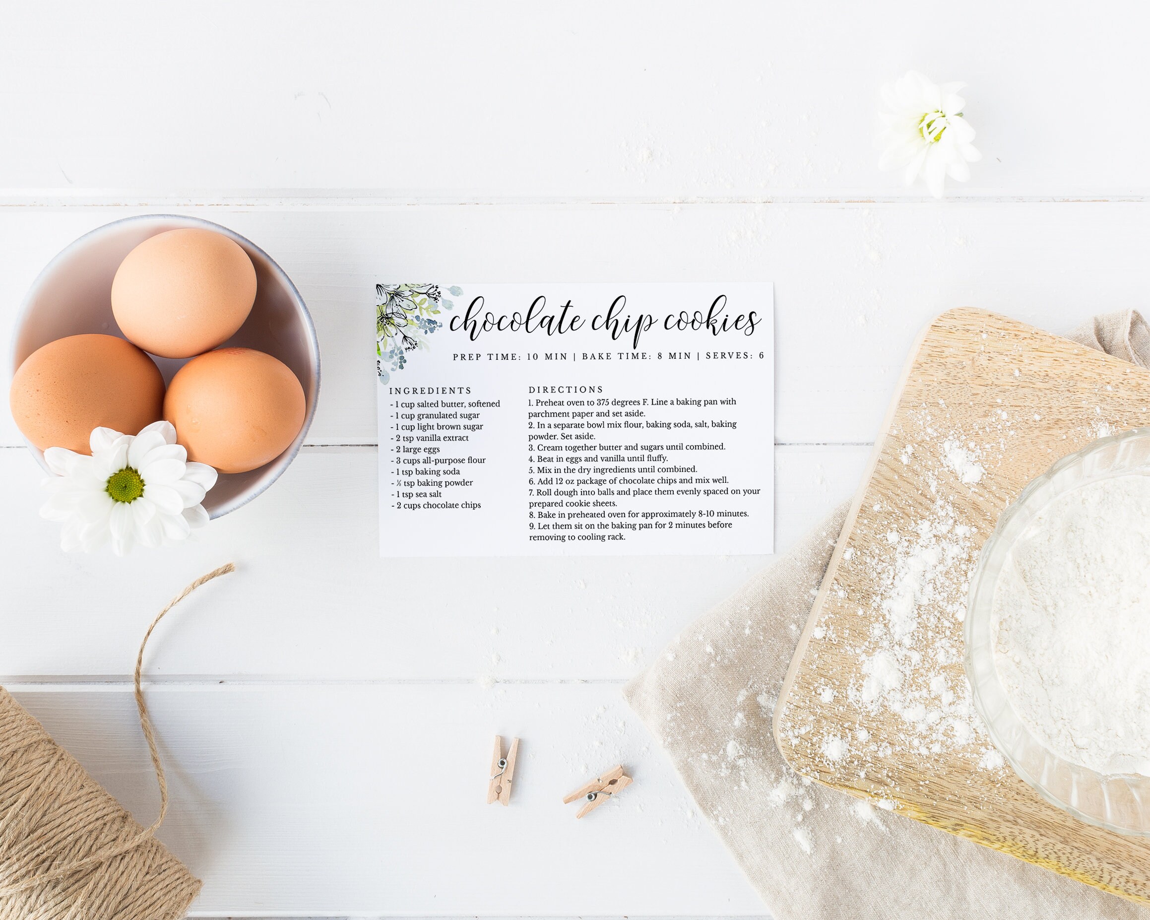 Printable Pink Floral Watercolor Recipe Card with Lines RC-08 DIY 4x6 ...