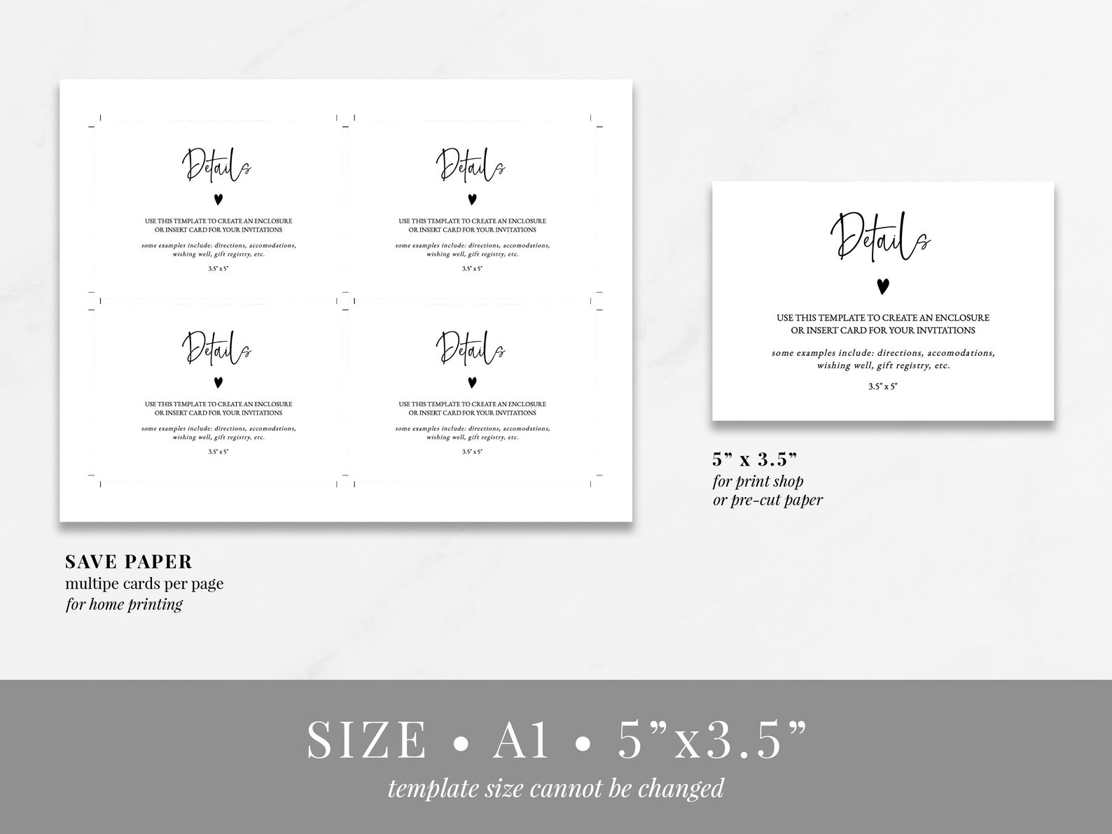Minimalist Details Insert Card Template Printable Invitation - Etsy