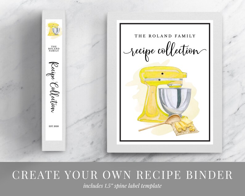 Yellow Mixer Baking Recipe Book Template Printable Recipe - Etsy