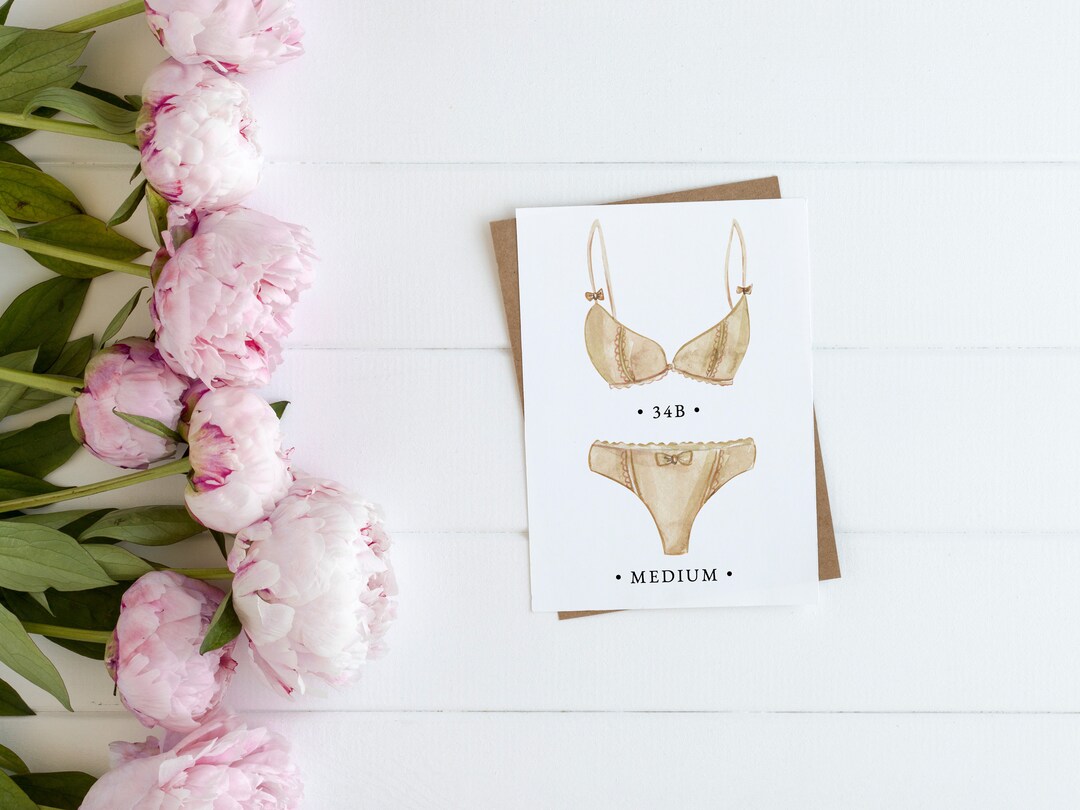 Printable Lingerie Sizes Card Template, Bridal Shower Invitation Insert ...