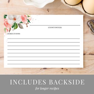 Floral Recipe Card Printable Template, Bridal Shower Recipe Card Insert ...