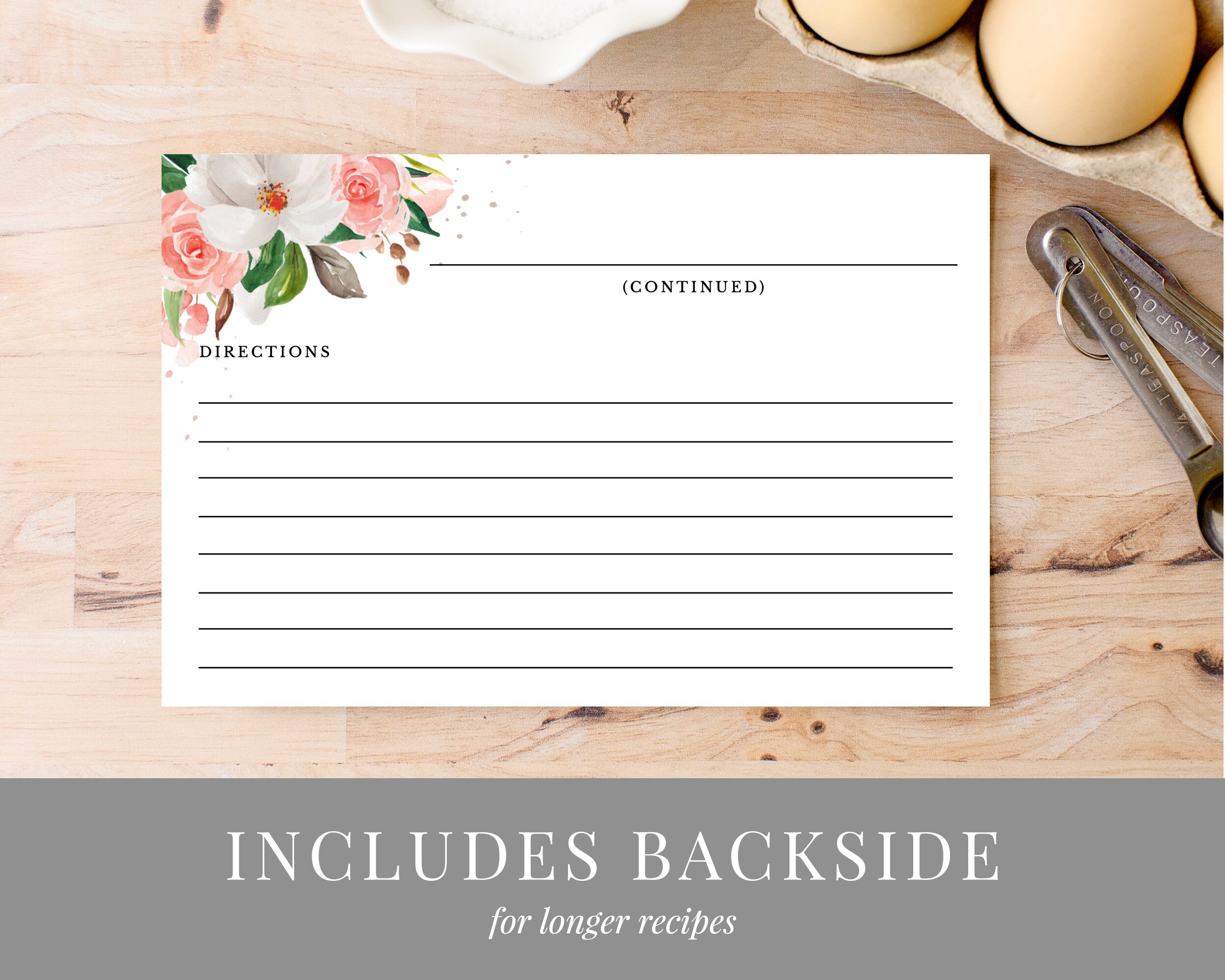 Floral Recipe Card Printable Template Bridal Shower Recipe | Etsy