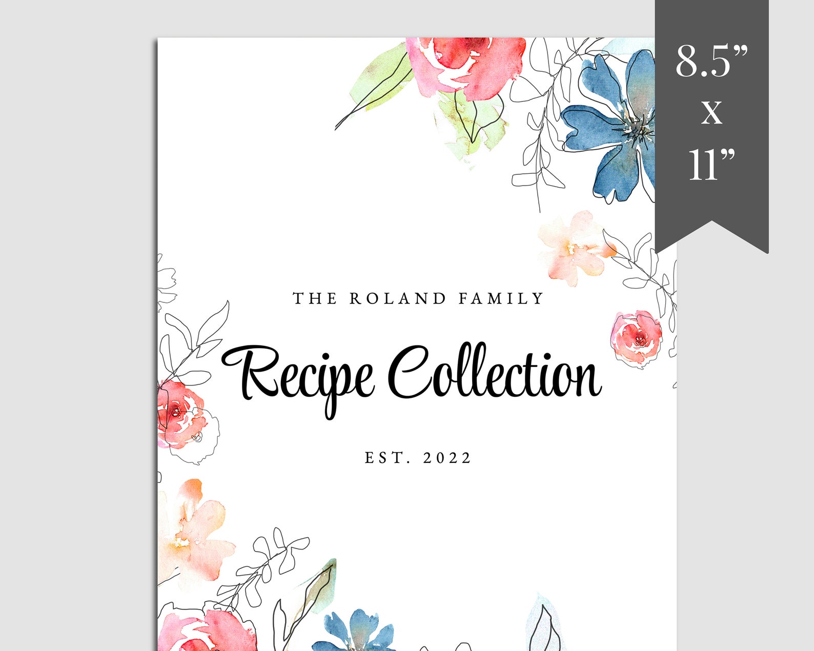 Watercolor Floral Recipe Book Template Download Printable - Etsy