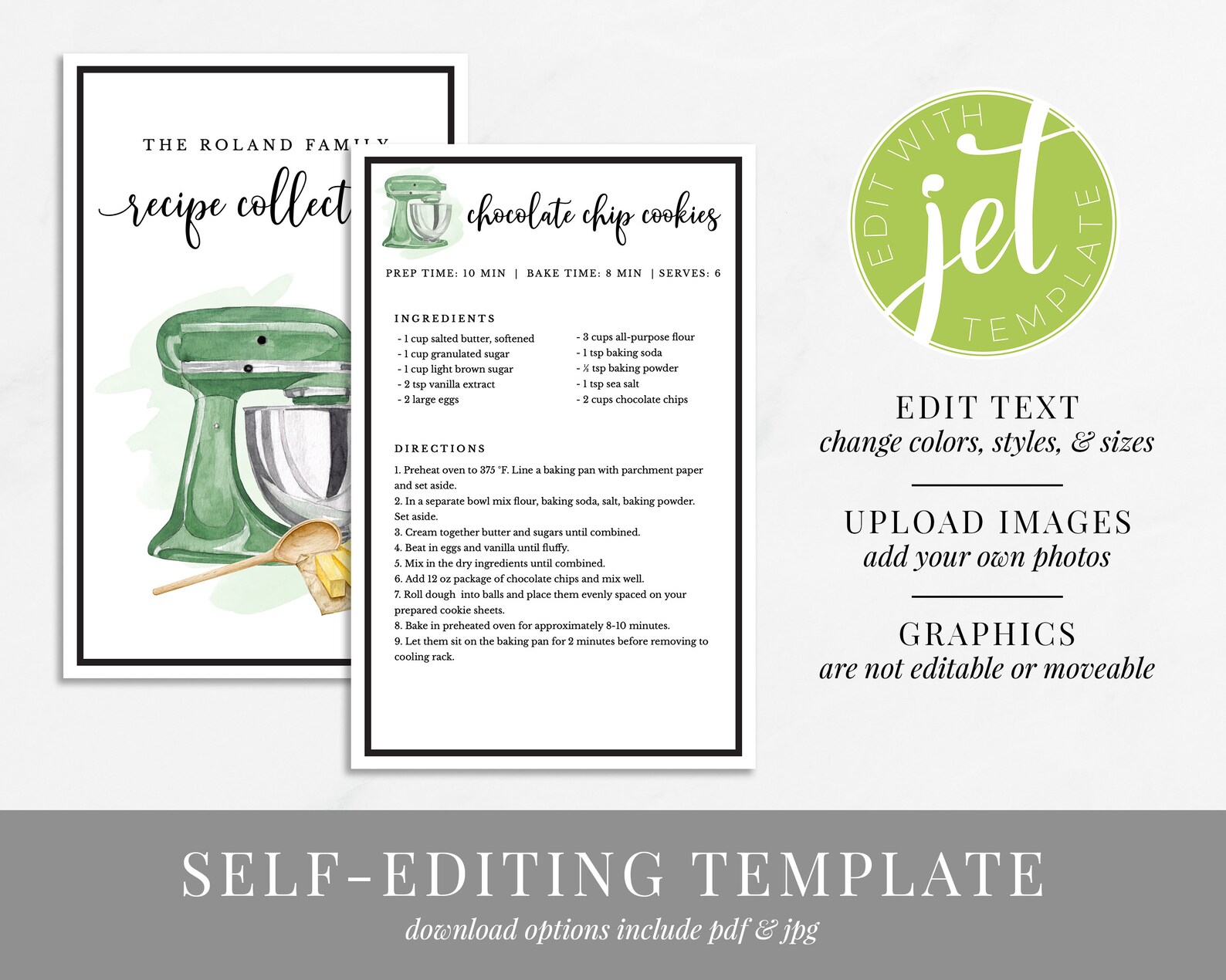 Green Half Size Recipe Book Printable Mini Recipe Binder | Etsy