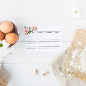 Floral Recipe Card Printable Template, Bridal Shower Recipe Card Insert ...