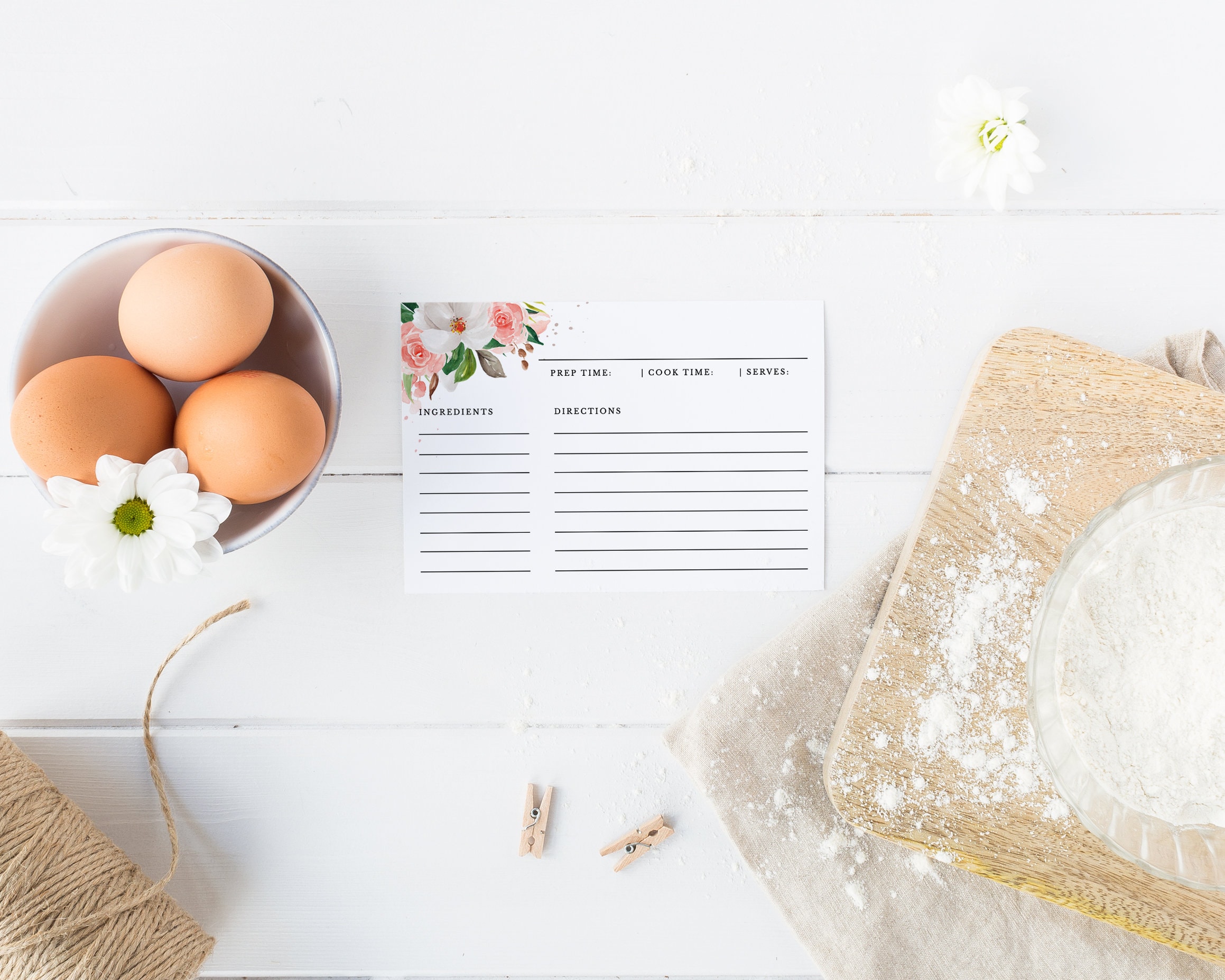 Floral Recipe Card Printable Template Bridal Shower Recipe | Etsy