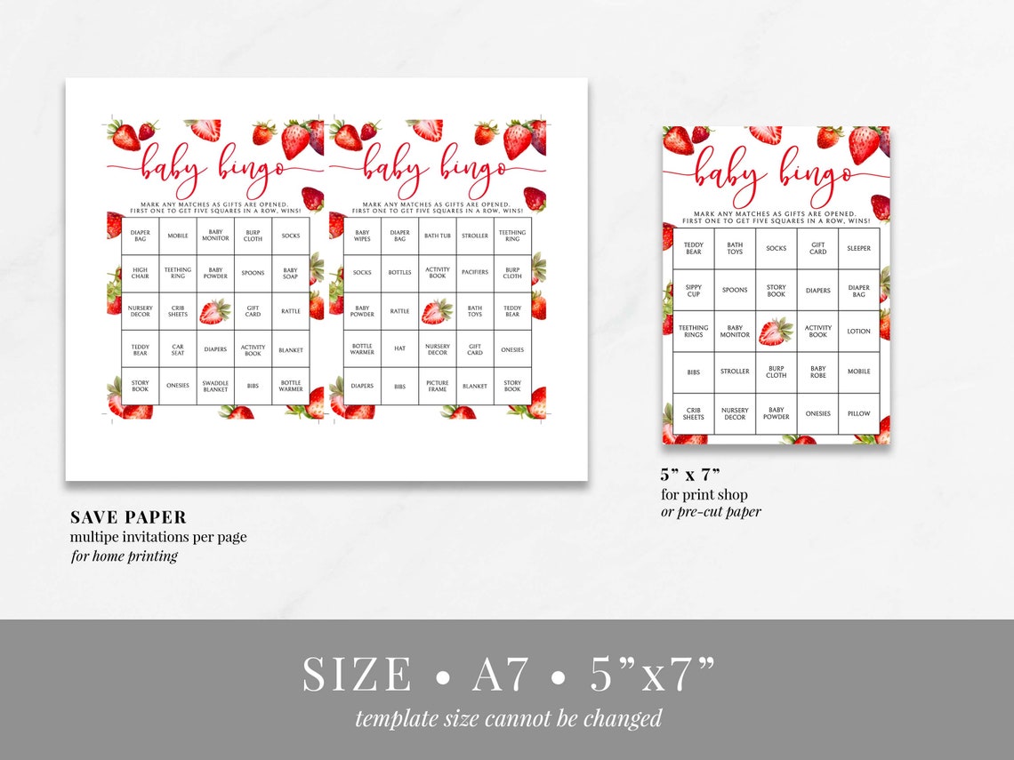 Berry Sweet Strawberry Baby Shower Bingo Game Download, Printable 50 ...