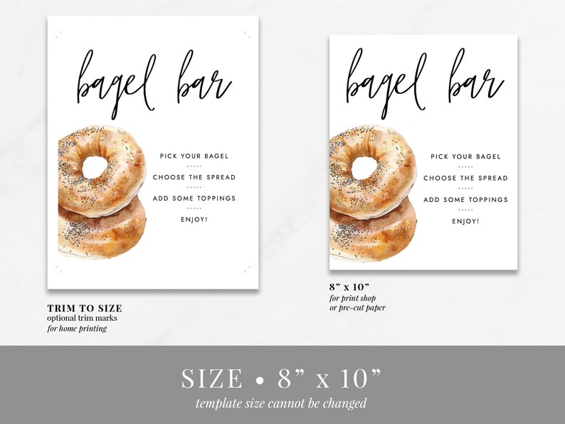 Bridal Shower Brunch Bagel Bar Sign Template, Printable Wedding Brunch ...