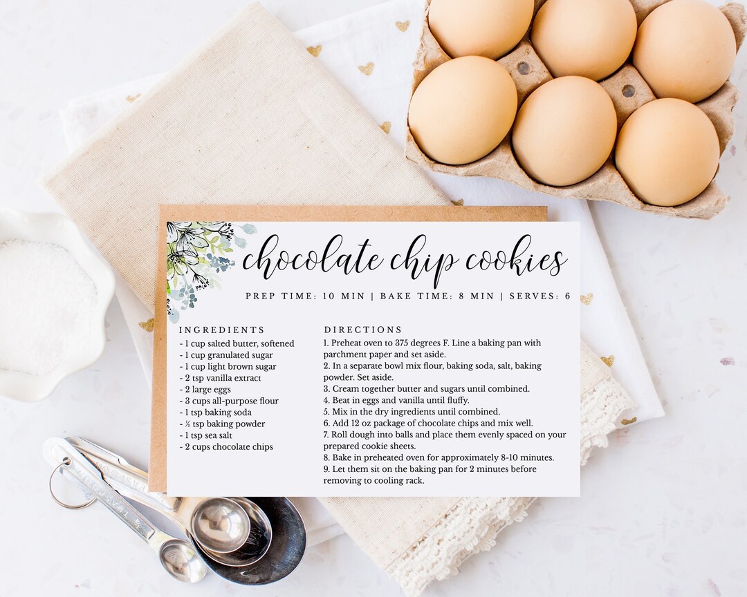 Watercolor Floral Recipe Card Download, 4x6 Recipe Card Template ...