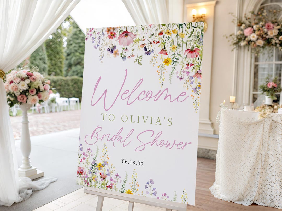 Wildflowers Welcome Sign Template, Pressed Flowers Boho Bridal Shower ...