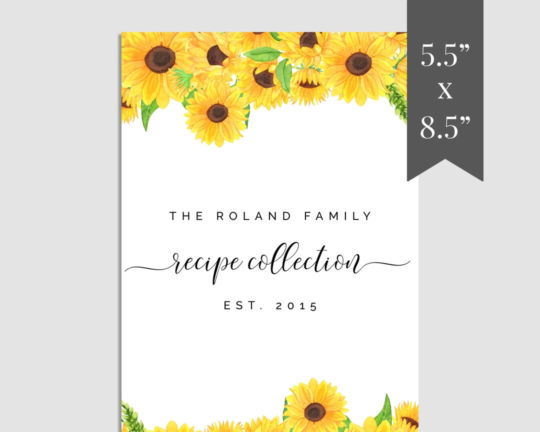 Sunflowers Printable Mini Recipe Book Template, Half Size Recipe ...