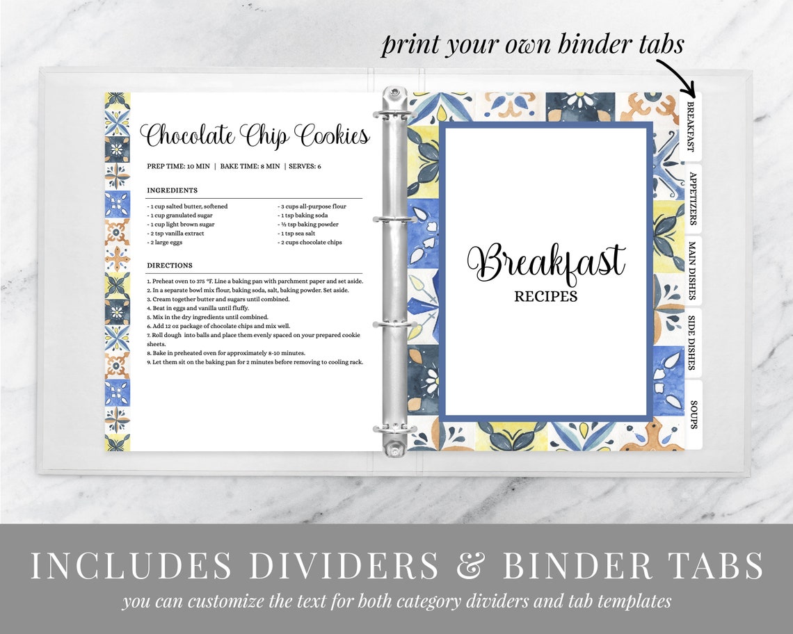 Spanish Tiles Recipe Book Template Download Mexican Tiles - Etsy