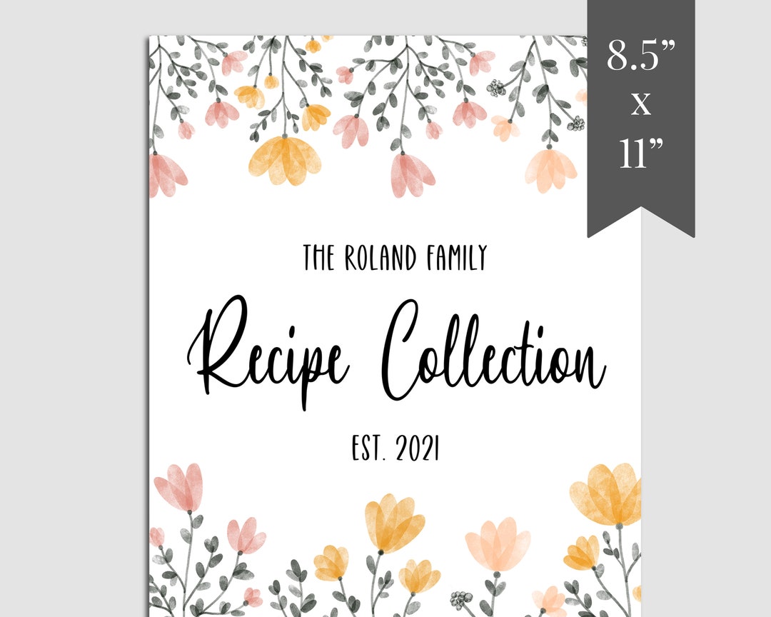 Watercolor Flowers Recipe Book Printable, Family Recipe Collection ...