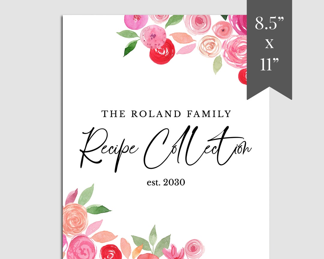 Watercolor Floral Recipe Book Template, Printable Family Cookbook With ...