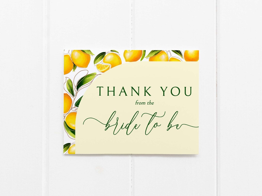 Lemons Thank You Card Template, Main Squeeze Citrus Bridal Shower Thank ...
