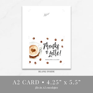 Coffee Thanks a Latte Thank You Card Template, Coffee Cup Thank You ...