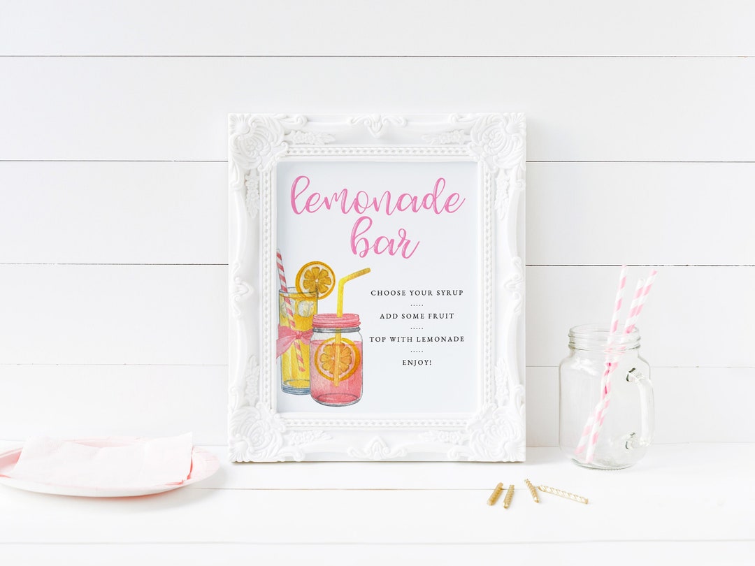 Lemonade Bar Sign Template, Pink Lemonade Baby Shower Lemonade Sign ...