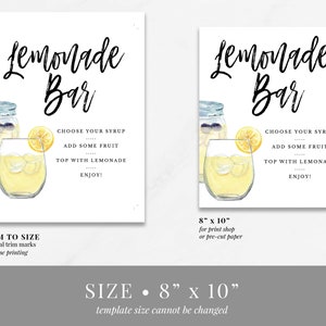 Lemonade Bar Sign Template, Printable Shower BBQ Drink Station Table ...