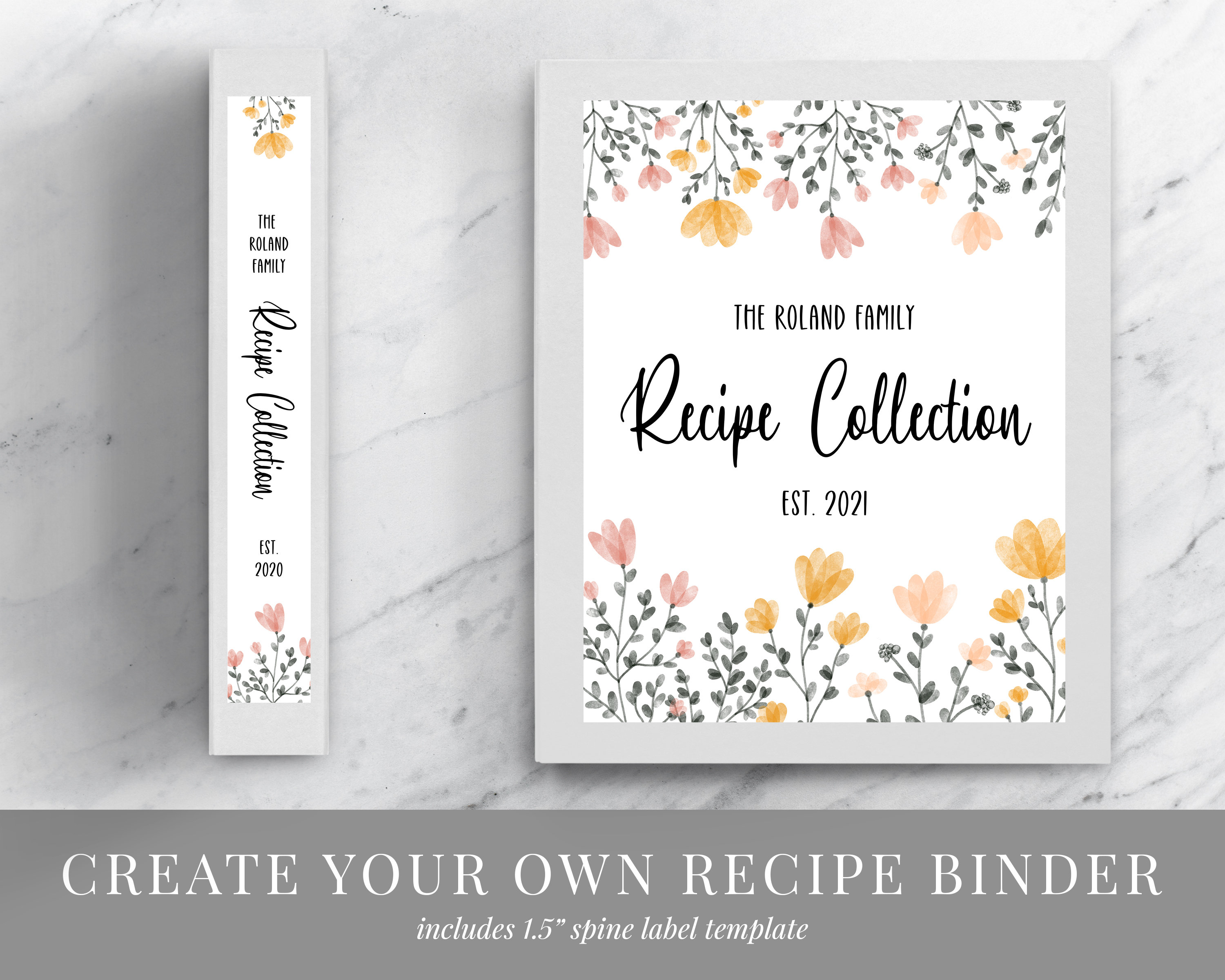 Watercolor Flowers Recipe Book Printable Family Recipe | Etsy
