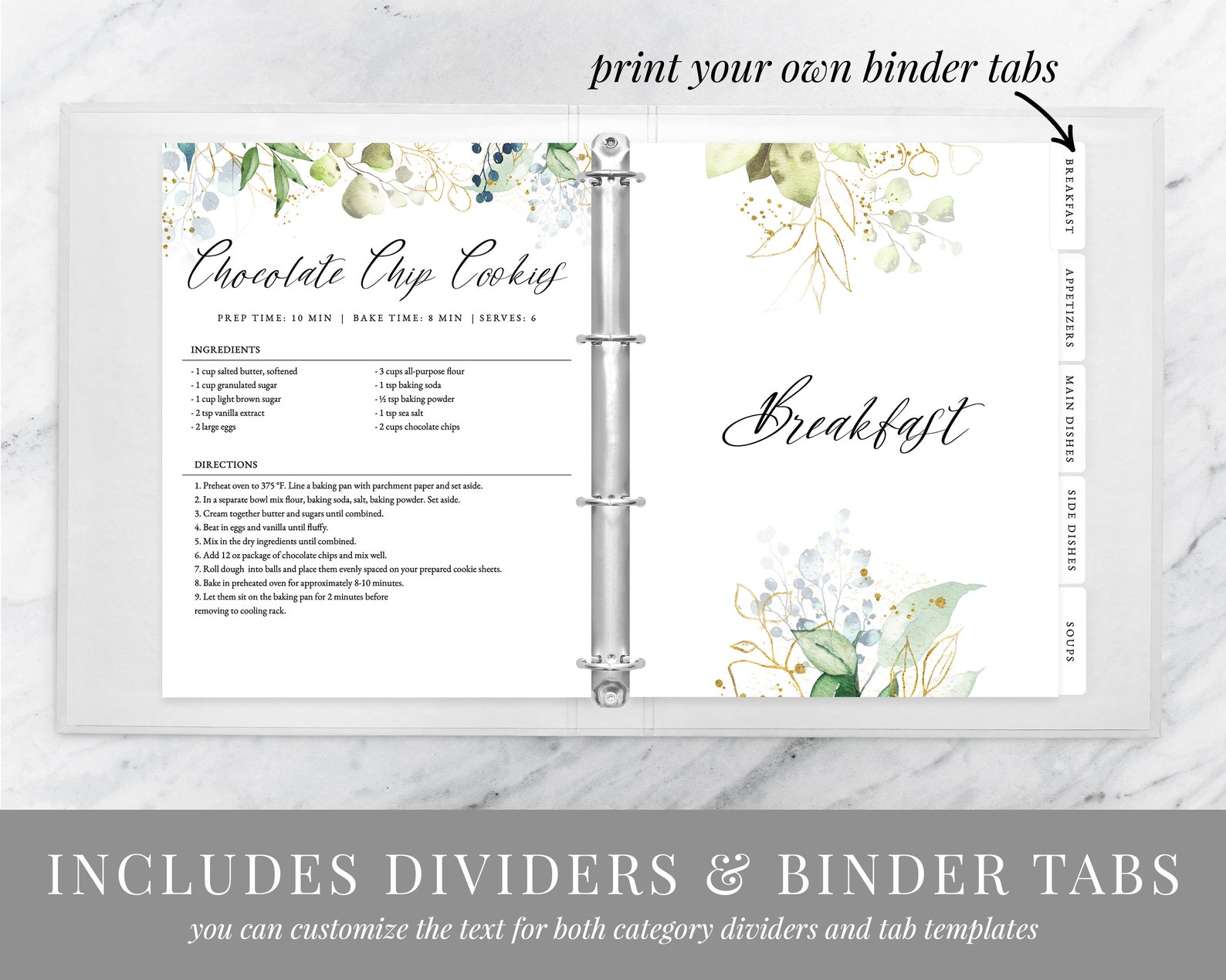 Greenery Gold Recipe Book Template Download Printable Recipe - Etsy